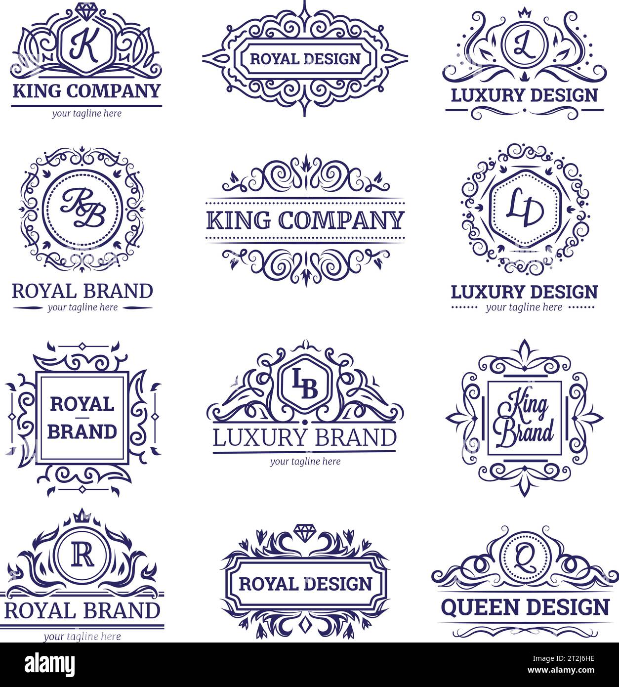 Set of monochrome labels with luxury design including monograms and ...