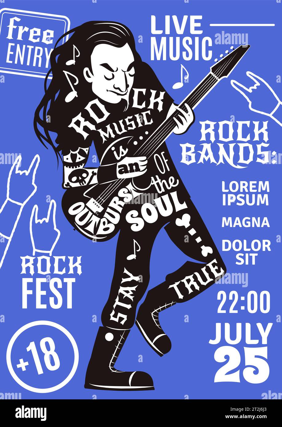 Rock band music night concert advertisement poster with date time and ...