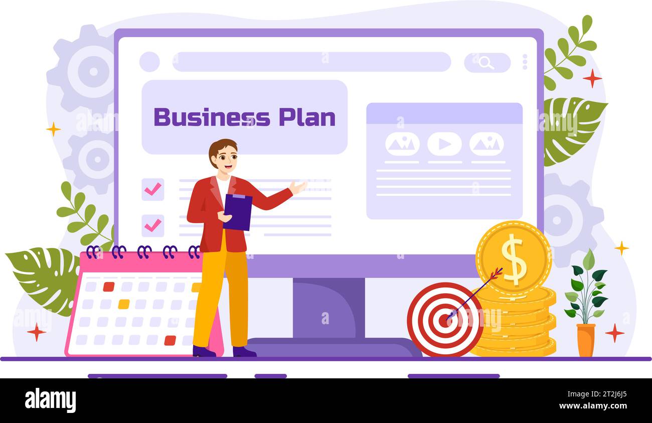 Business Plan Vector Illustration with Target, Planning, Workflow, Time ...