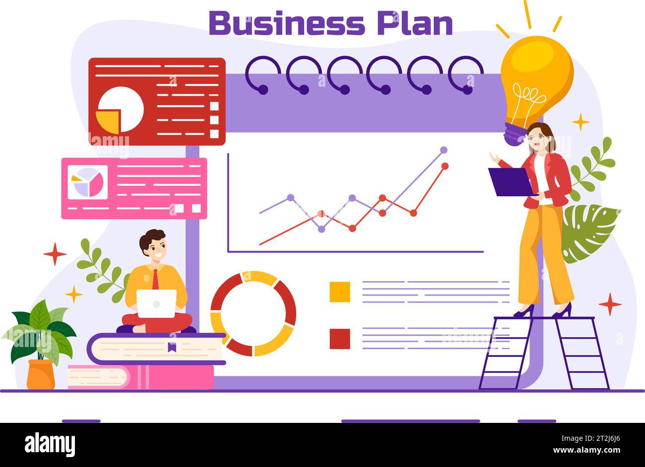 Business Plan Vector Illustration with Target, Planning, Workflow, Time ...