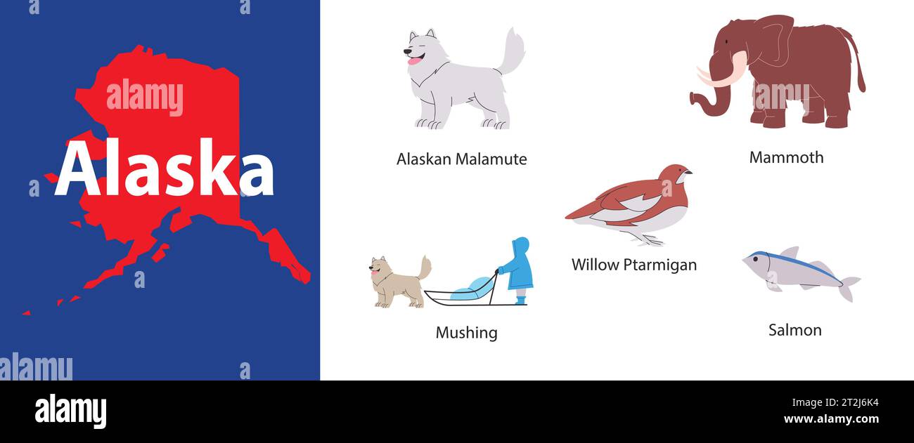 Alaska united states country map and unique animals willow ptarmigan ...