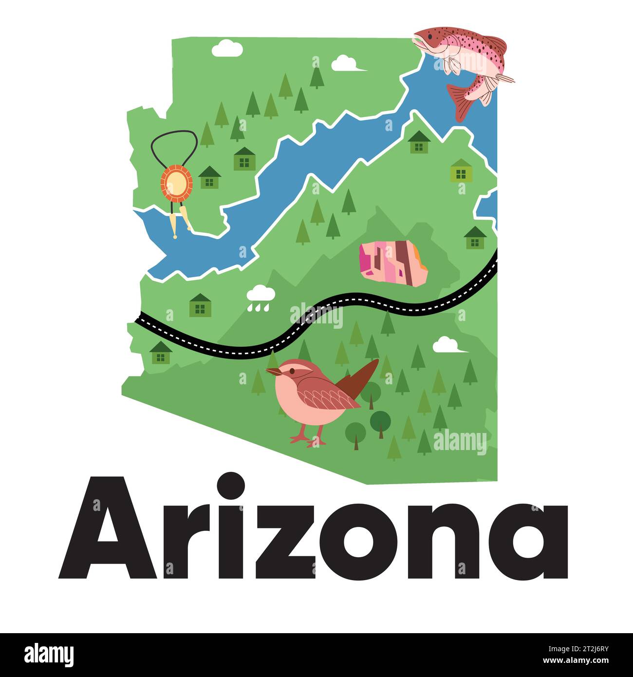 Arizona map shape with green forest natural animal and icon safari ...