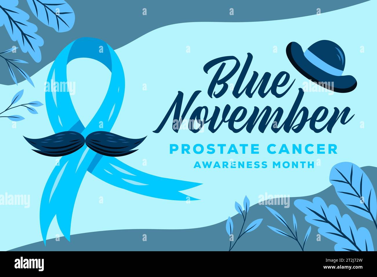 Flat Vector Blue November Prostate Cancer Awareness Month Illustration