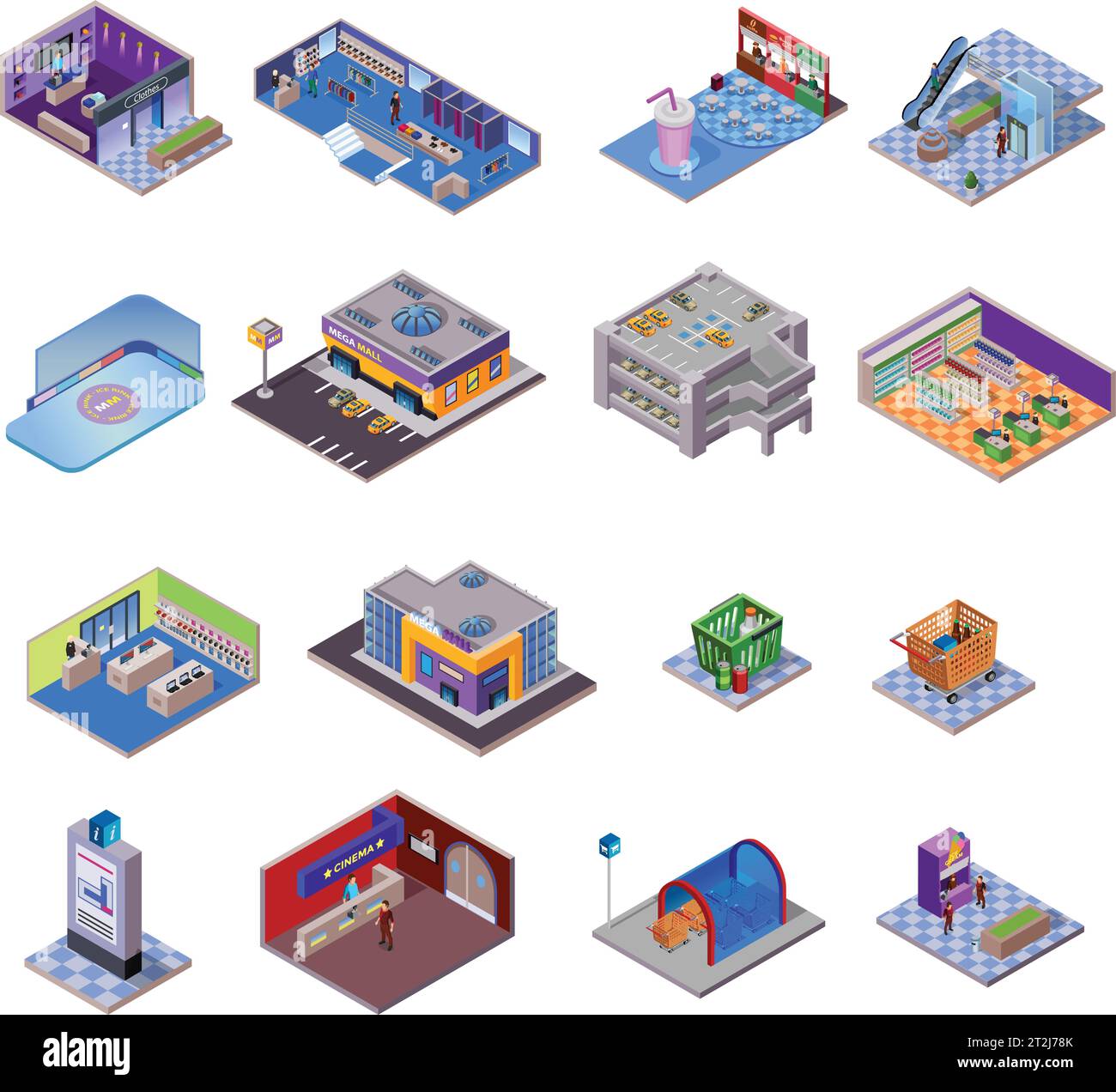 Shopping mall objects set with different departments and related ...