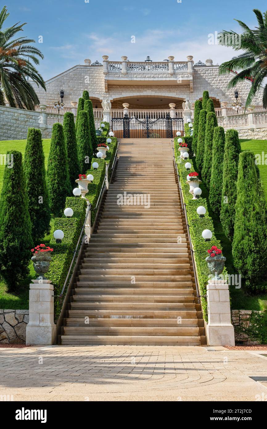 Haifa, Israel -August 15, 2023: Shrine of the Bab on the slopes of ...