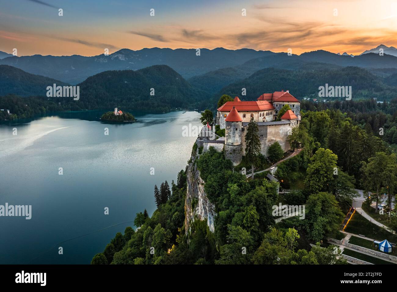 Bled, Slovenia - Aerial panoramic view of beautiful Bled Castle ...