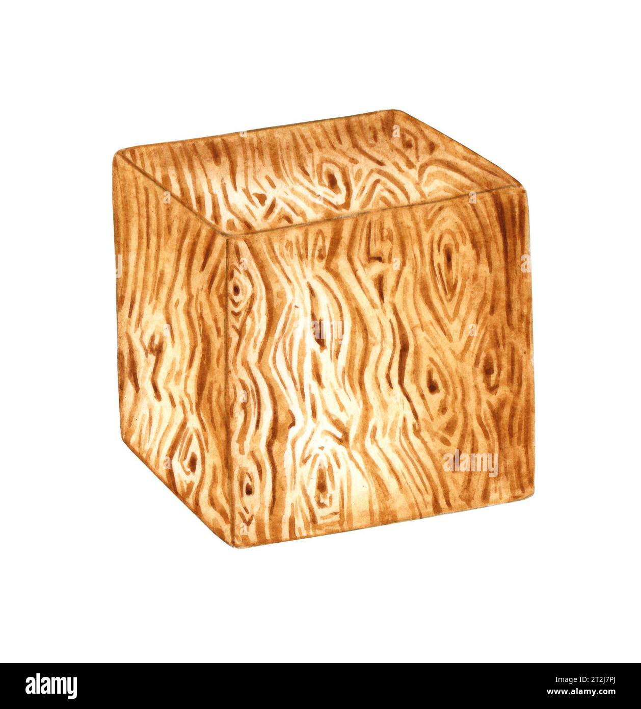 Watercolor illustration of a children's toy wooden cube on a white ...
