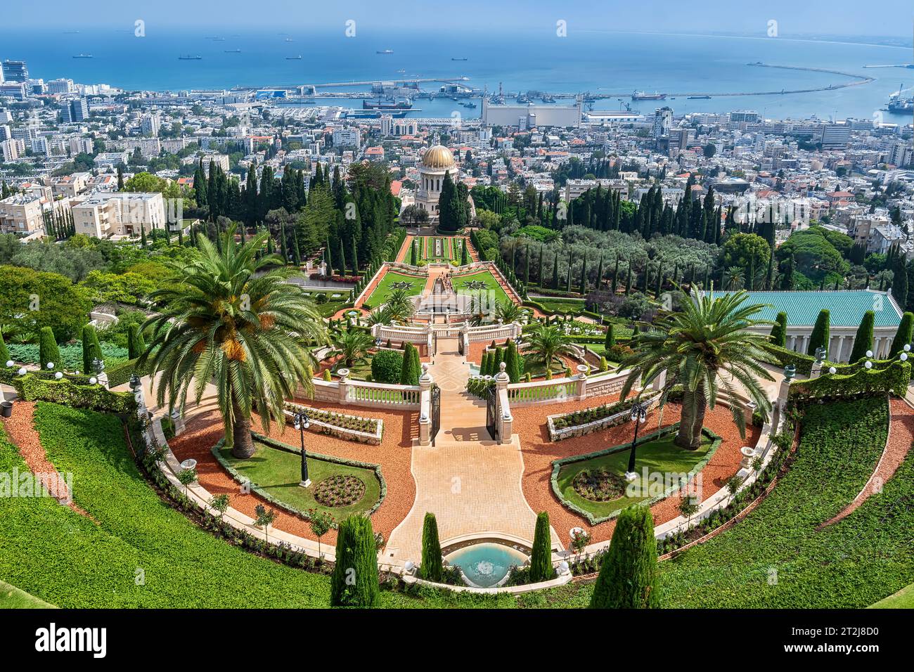 Haifa, Israel - August 15, 2023: Shrine of the Bab, Bahai Gardens with ...