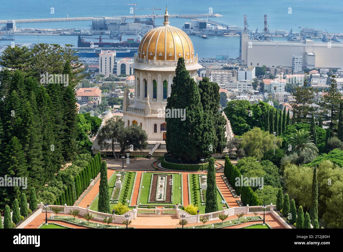 Haifa, Israel - August 15, 2023: Shrine of the Bab, Bahai Gardens with ...