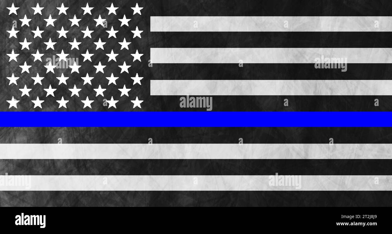 Grunge black concept USA flag with blue stripe. American police force ...