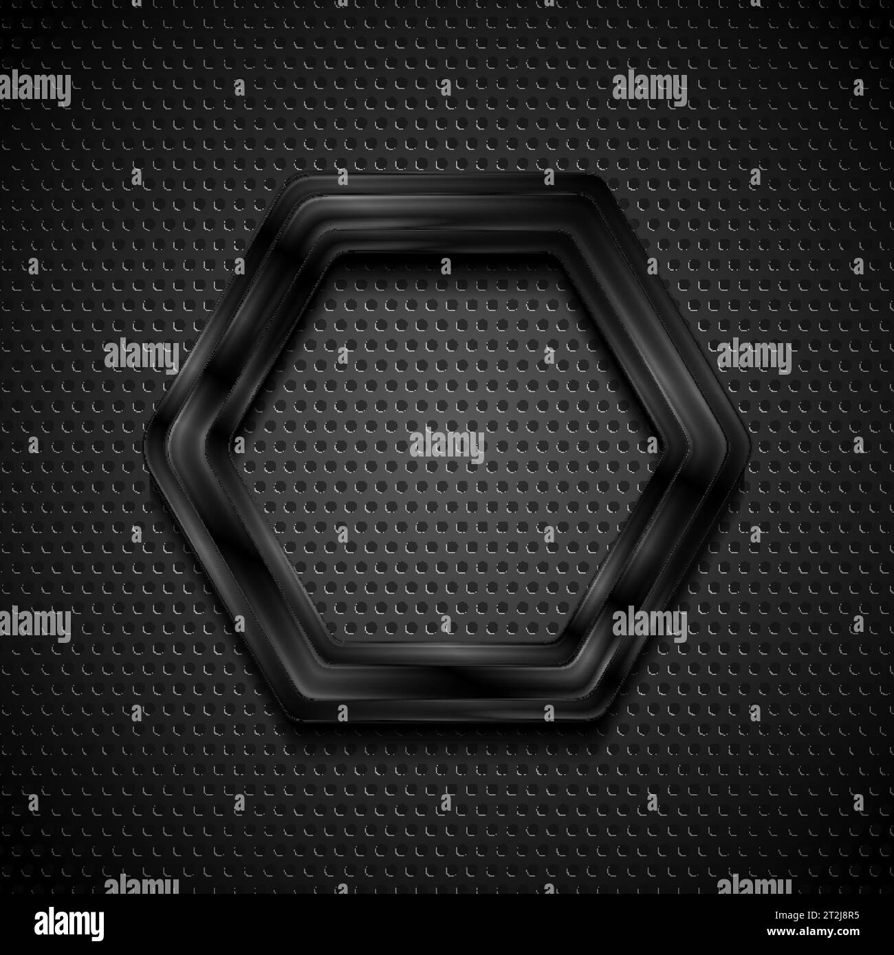 Black glossy hi-tech geometric hexagon. Metallic perforated texture ...