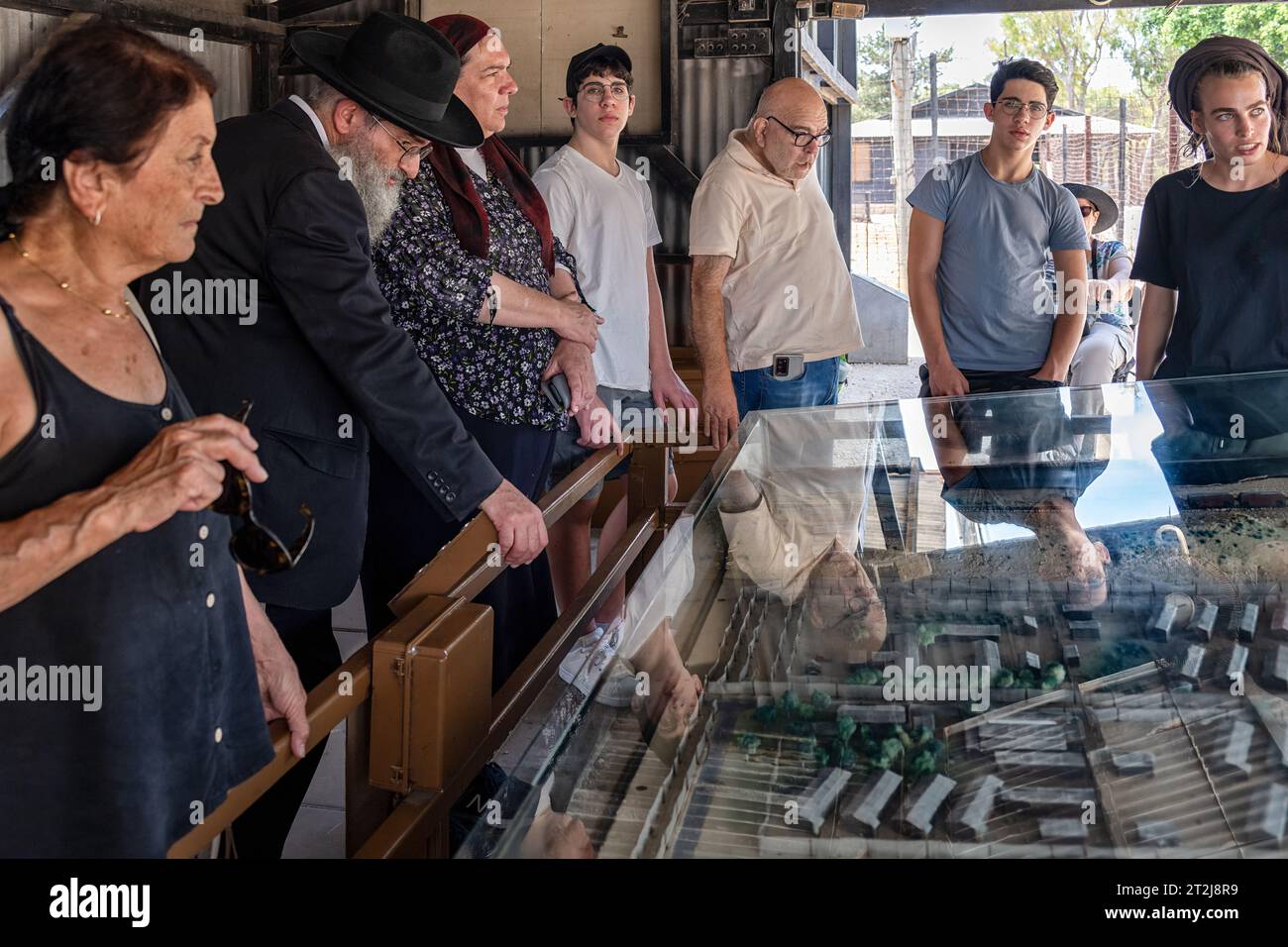Atlit detainee camp, Israel- August 16, 2023: A guide explains the ...