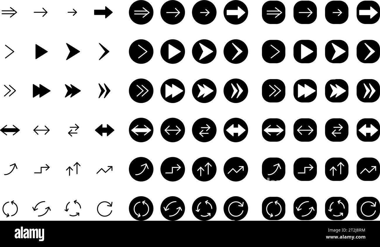Simple set of arrow icons, black and white (white on black) (black on ...