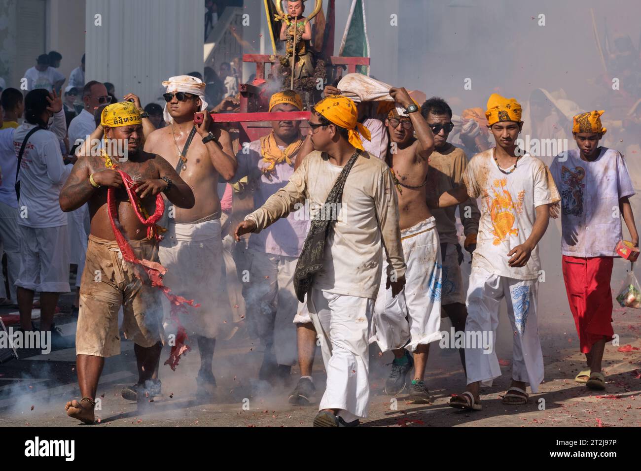 Palanquin bearers in a procession during the Vegetarian Festival (Nine ...