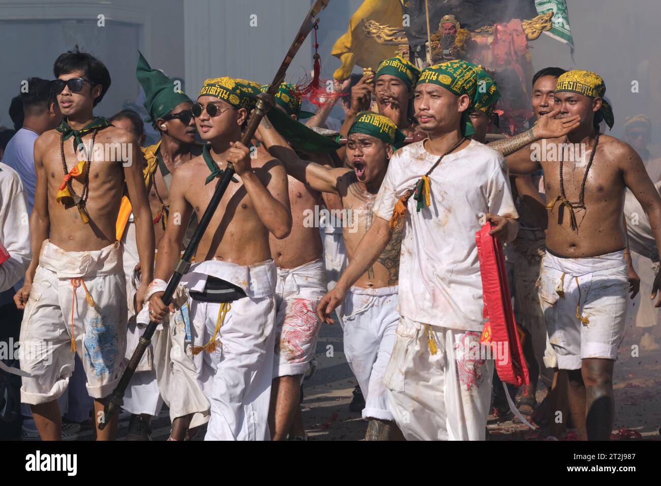 Palanquin bearers in a procession during the Vegetarian Festival (Nine ...