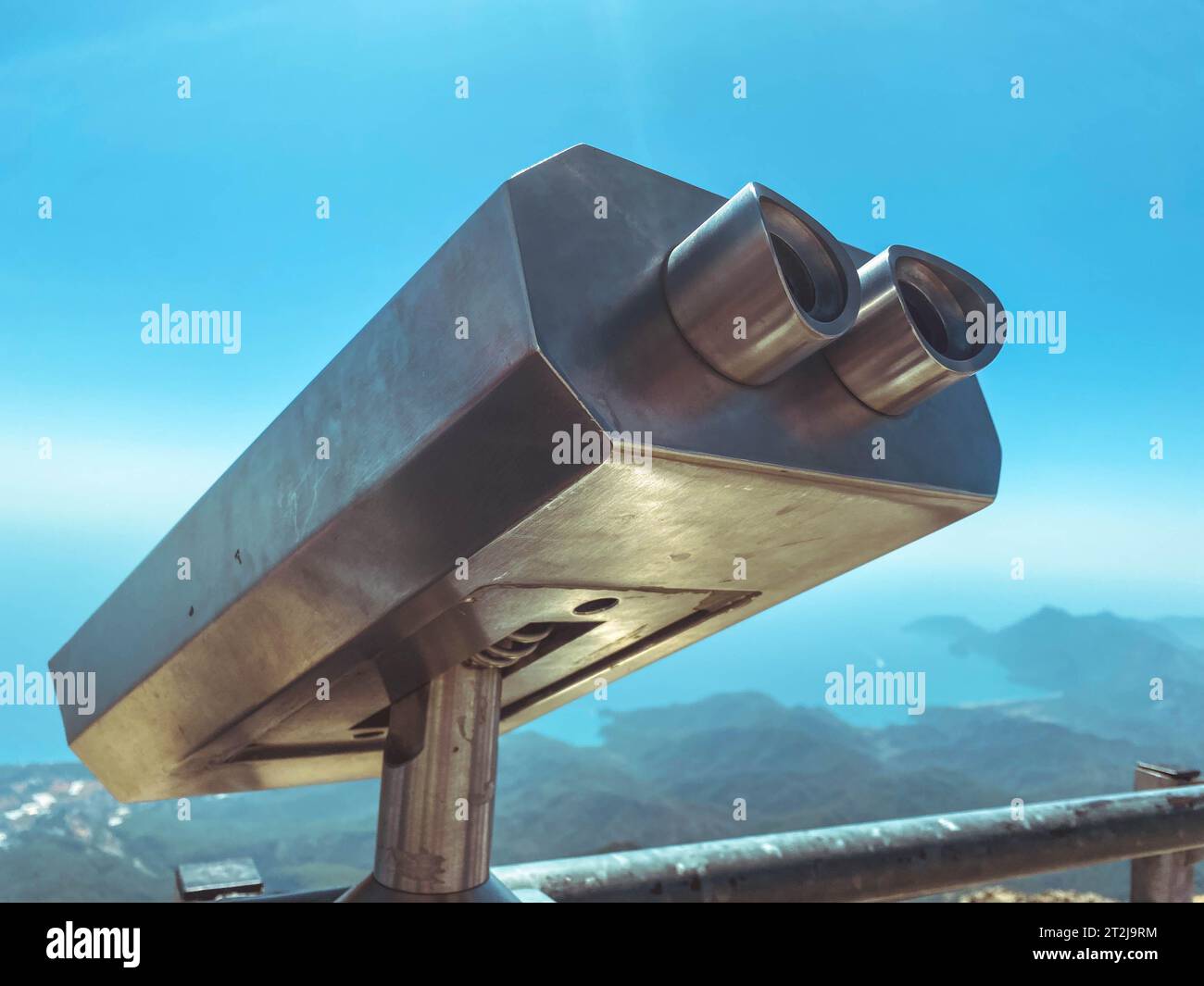 observation deck with binoculars. large, metal magnifier of the ...