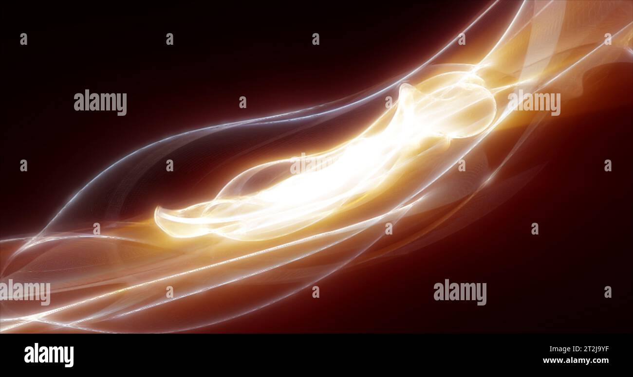 Abstract waves of yellow energy magic smoke and glowing lines on a ...