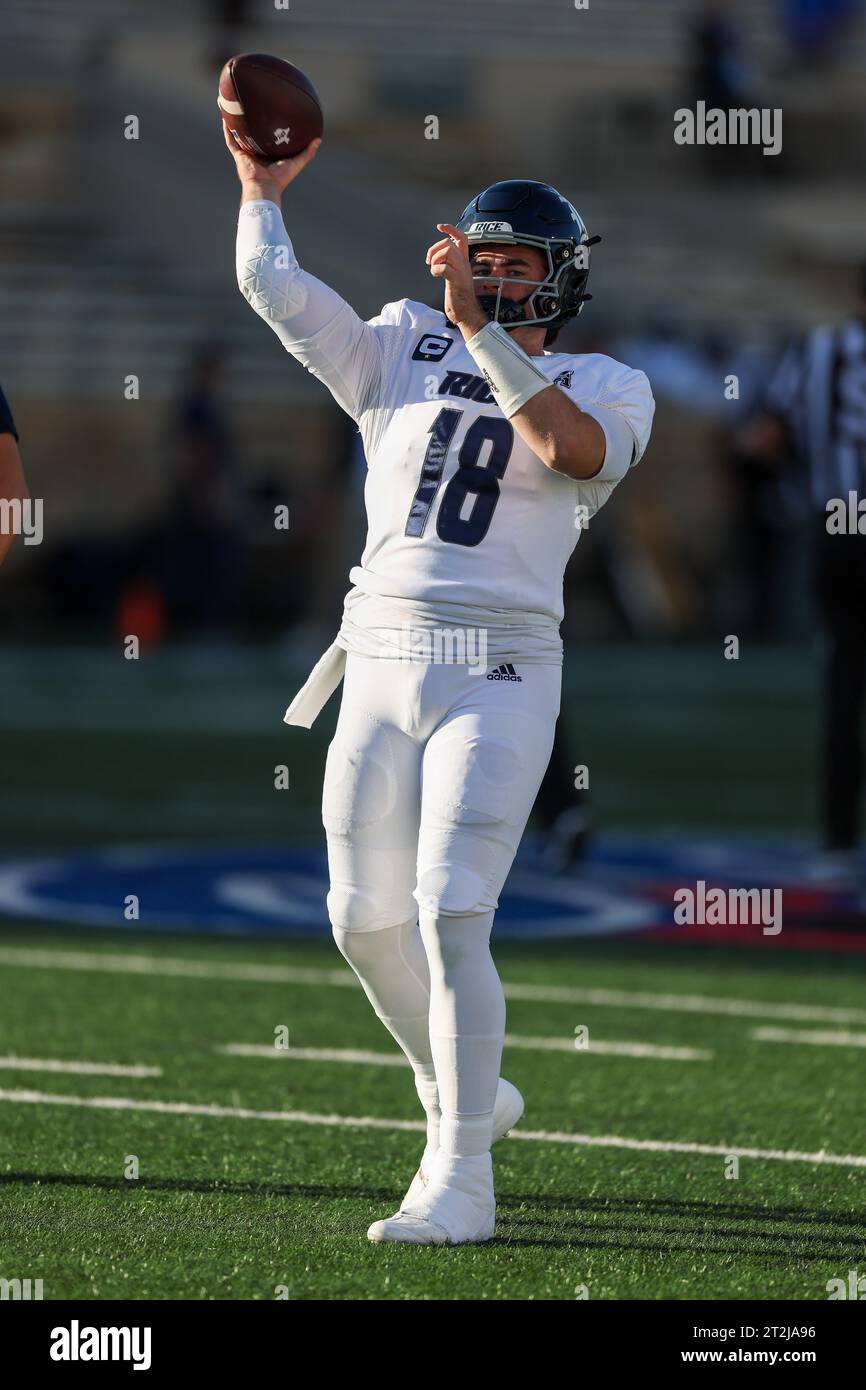 October 19, 2023: JT Daniels #18 Rice QB works to loosen his arm during ...