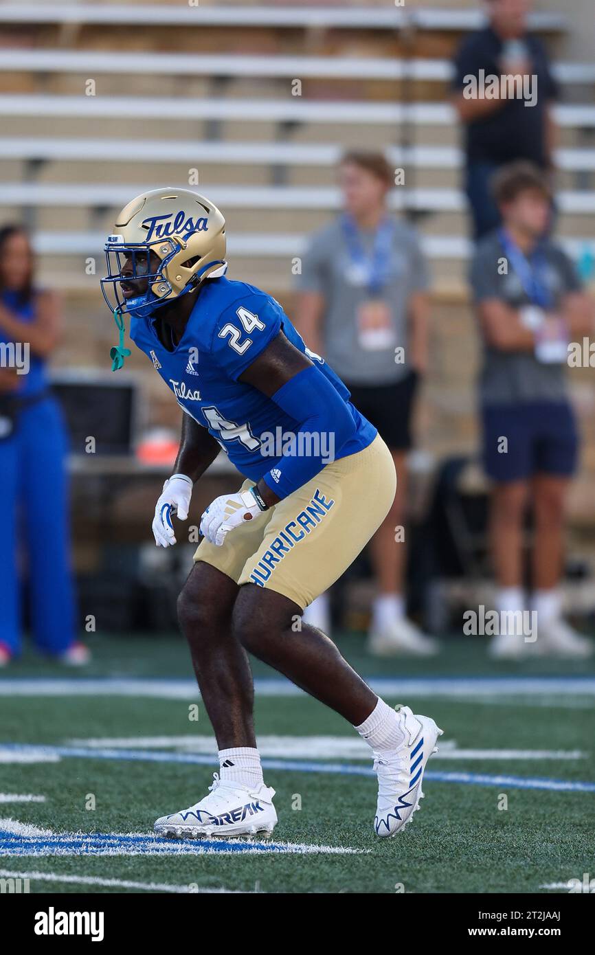 October 19, 2023: Julien Simon #24 Tulsa line backer back peddles away ...