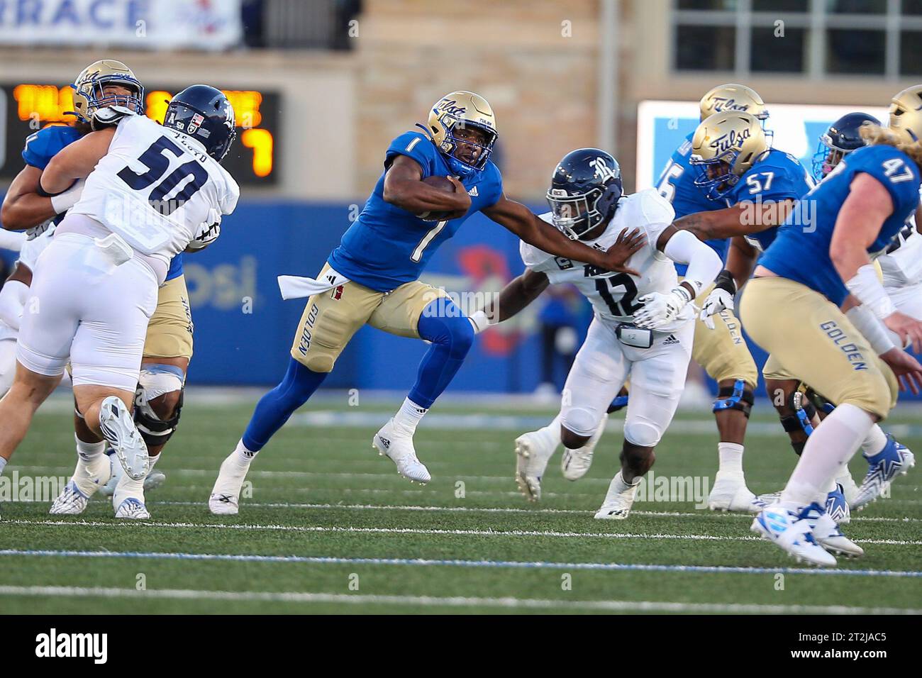 October 19, 2023: Tulsa QB Braylon Braxton #1 attempts to stiff arm a ...