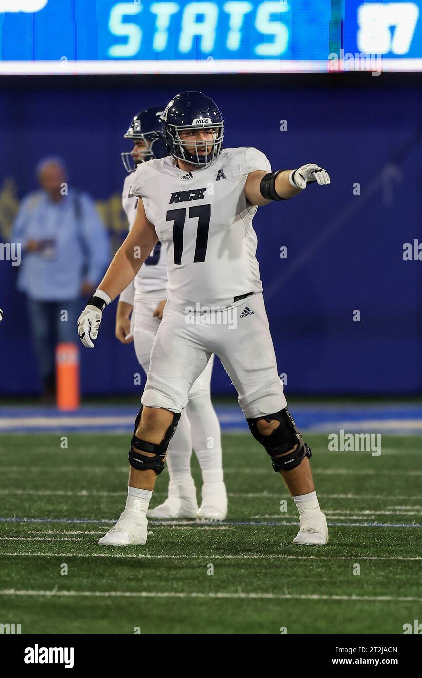 October 19, 2023: Rice offensive lineman Brant Banks #77 points out the ...