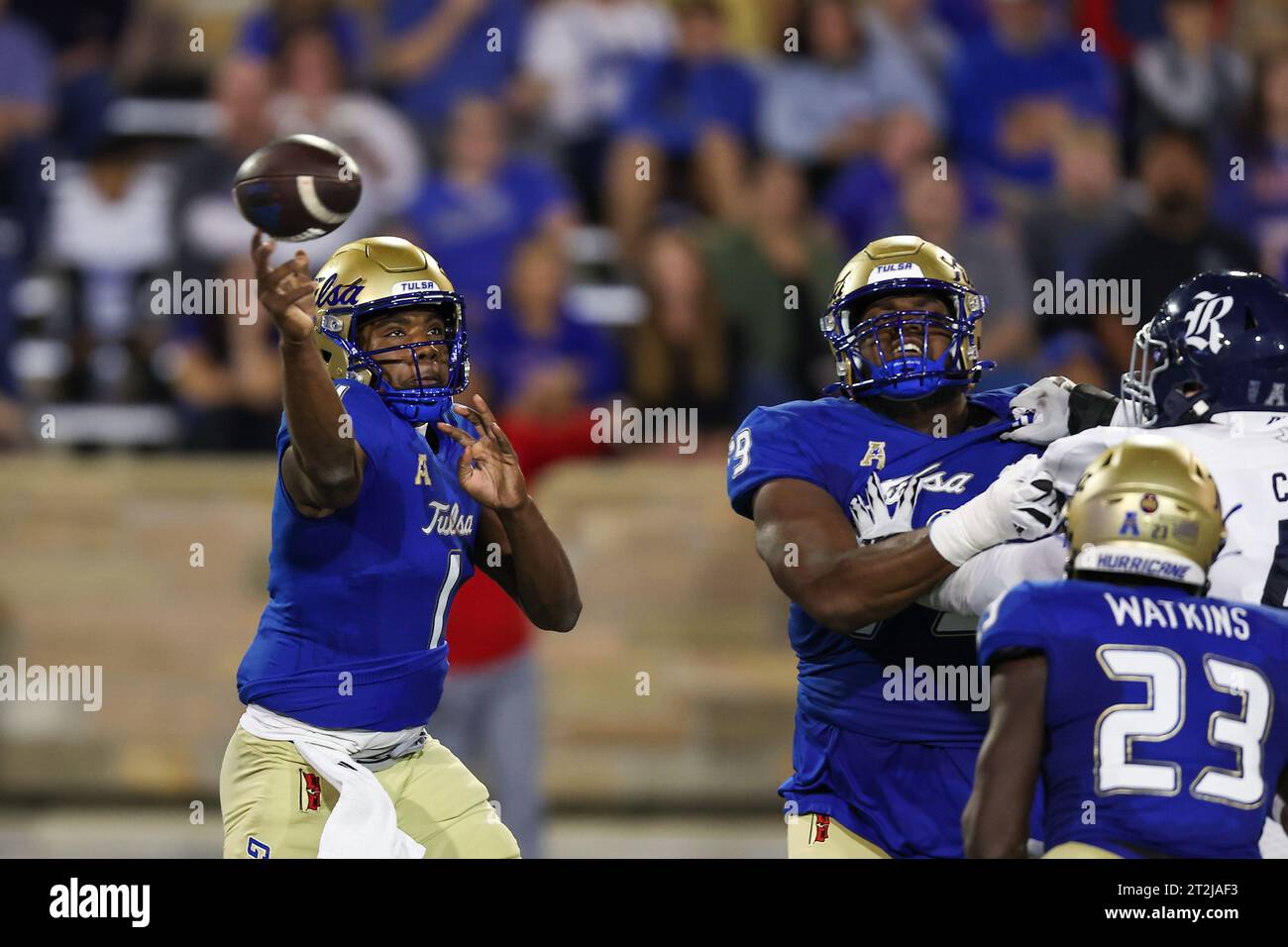 October 19, 2023: Golden Hurricane QB Braylon Braxton #1 releases the ...