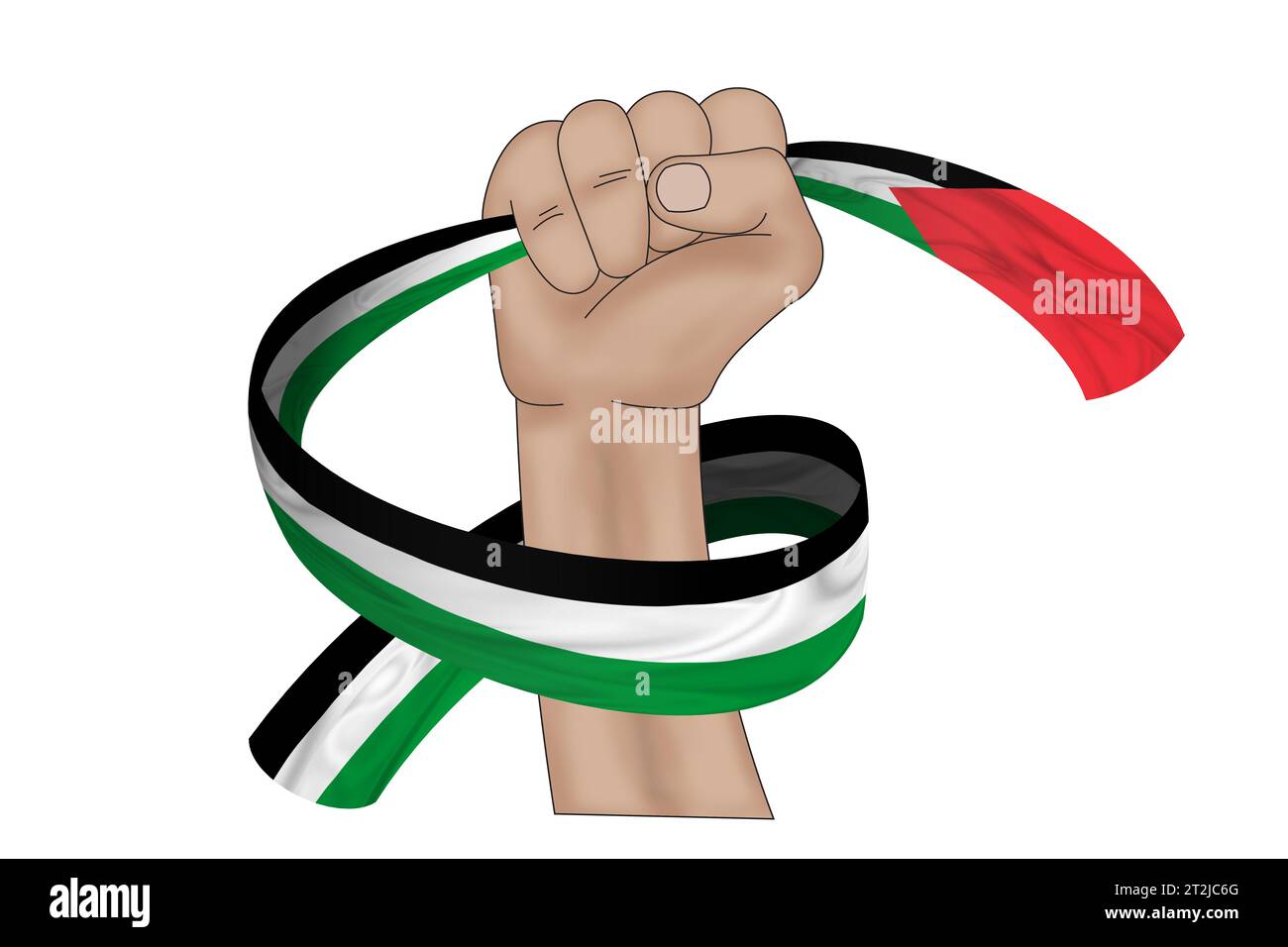 3D illustration. Hand holding flag of Palestine on a fabric ribbon ...