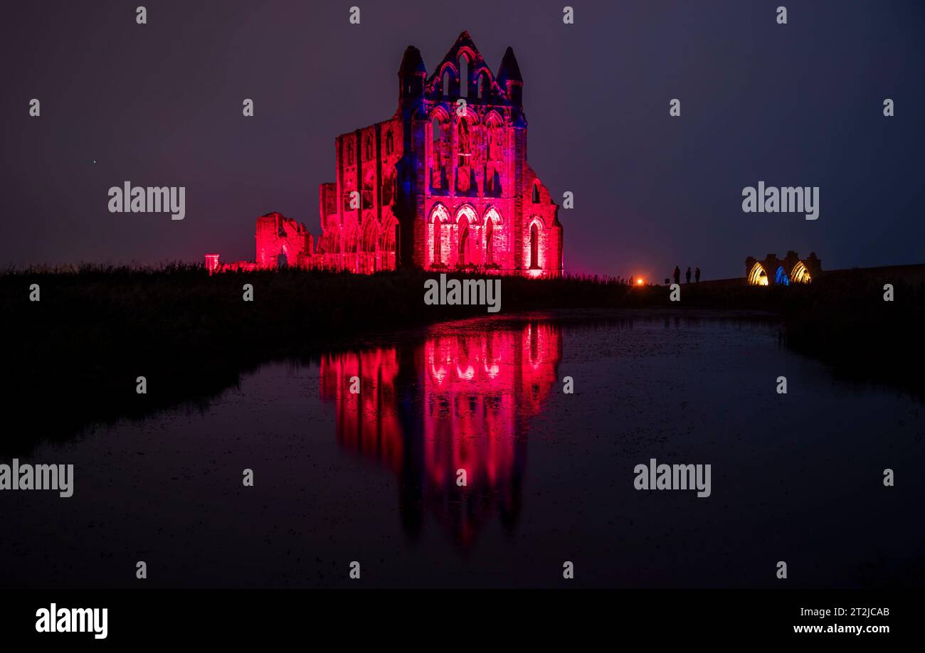 English Heritage lights up the ruins of Whitby Abbey in North Yorkshire ...