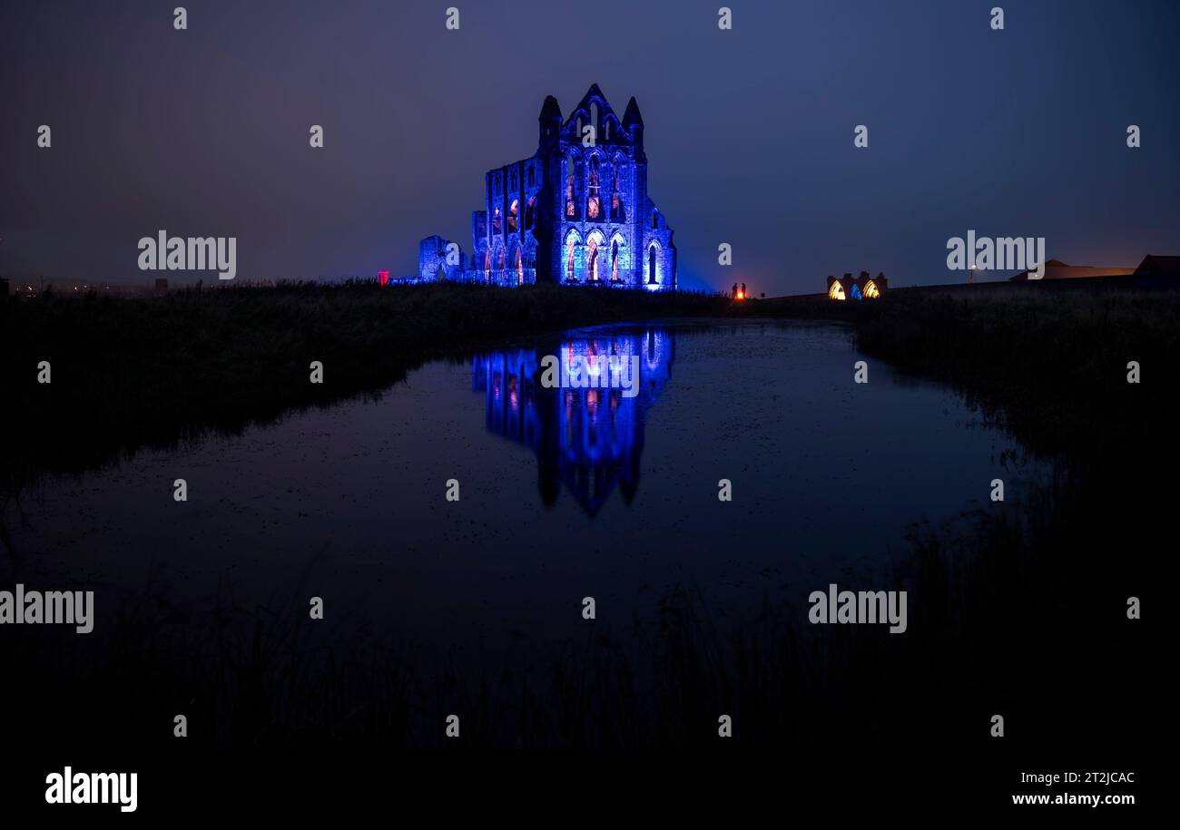 English Heritage lights up the ruins of Whitby Abbey in North Yorkshire ...