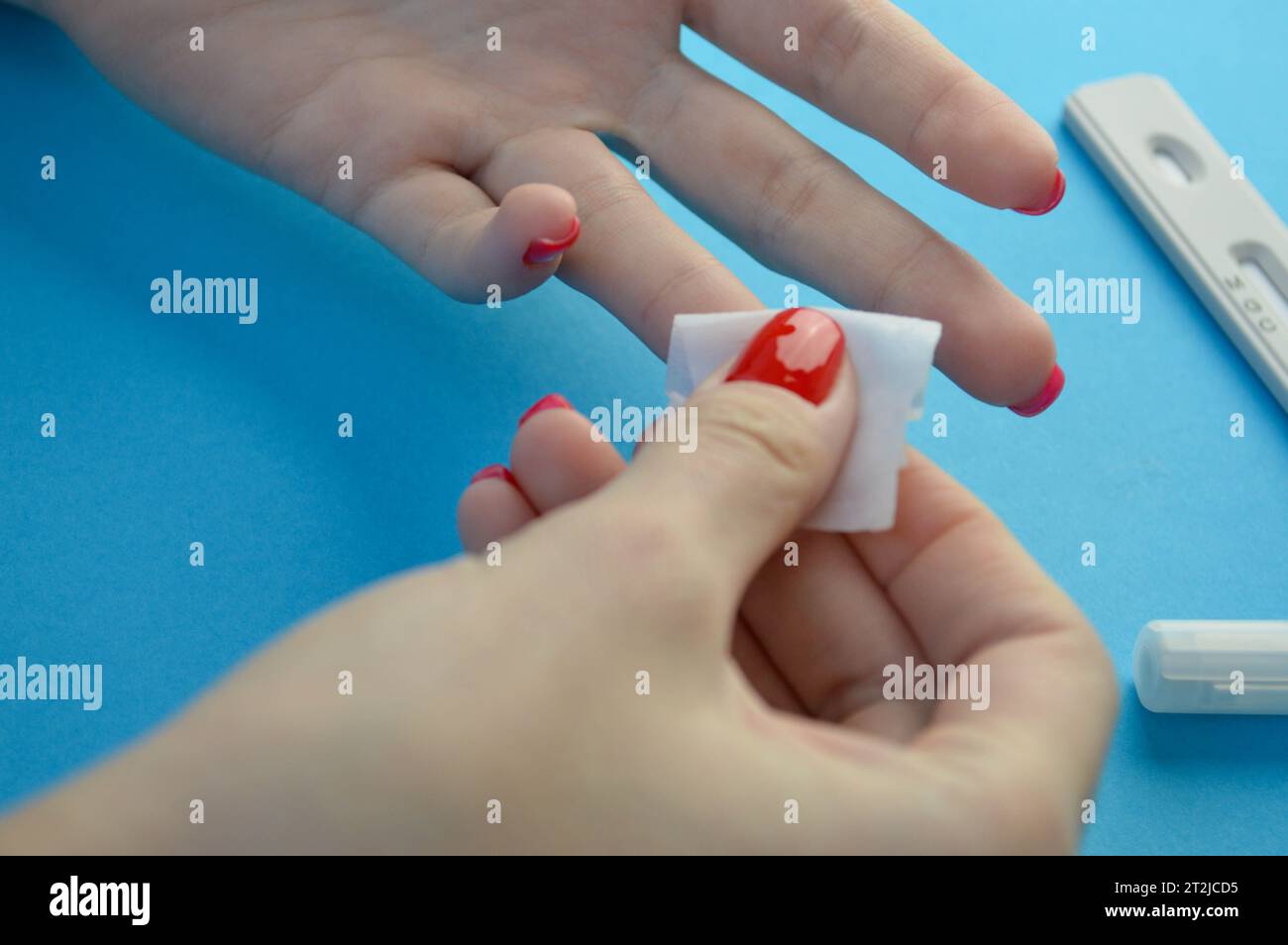 disinfection before blood test. ring finger puncture for capillary ...