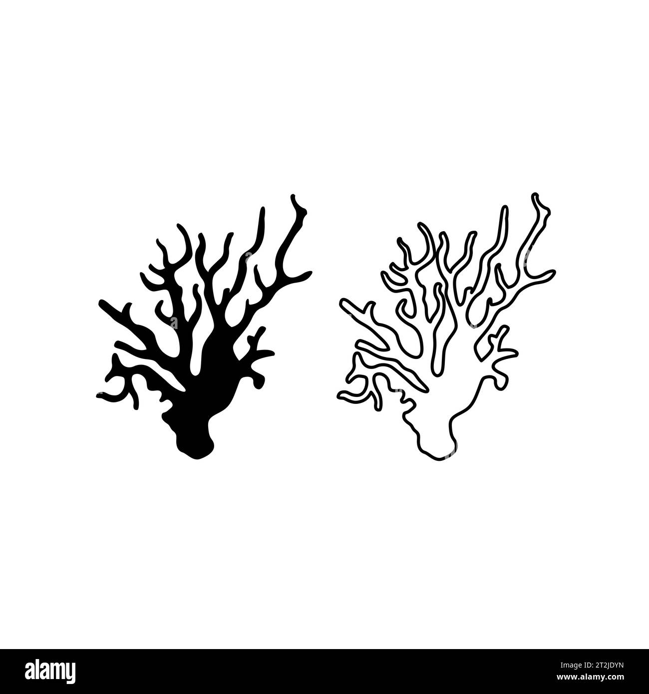 Vector Corals Black Silhouettes Coral Line Icon Stock Vector Image