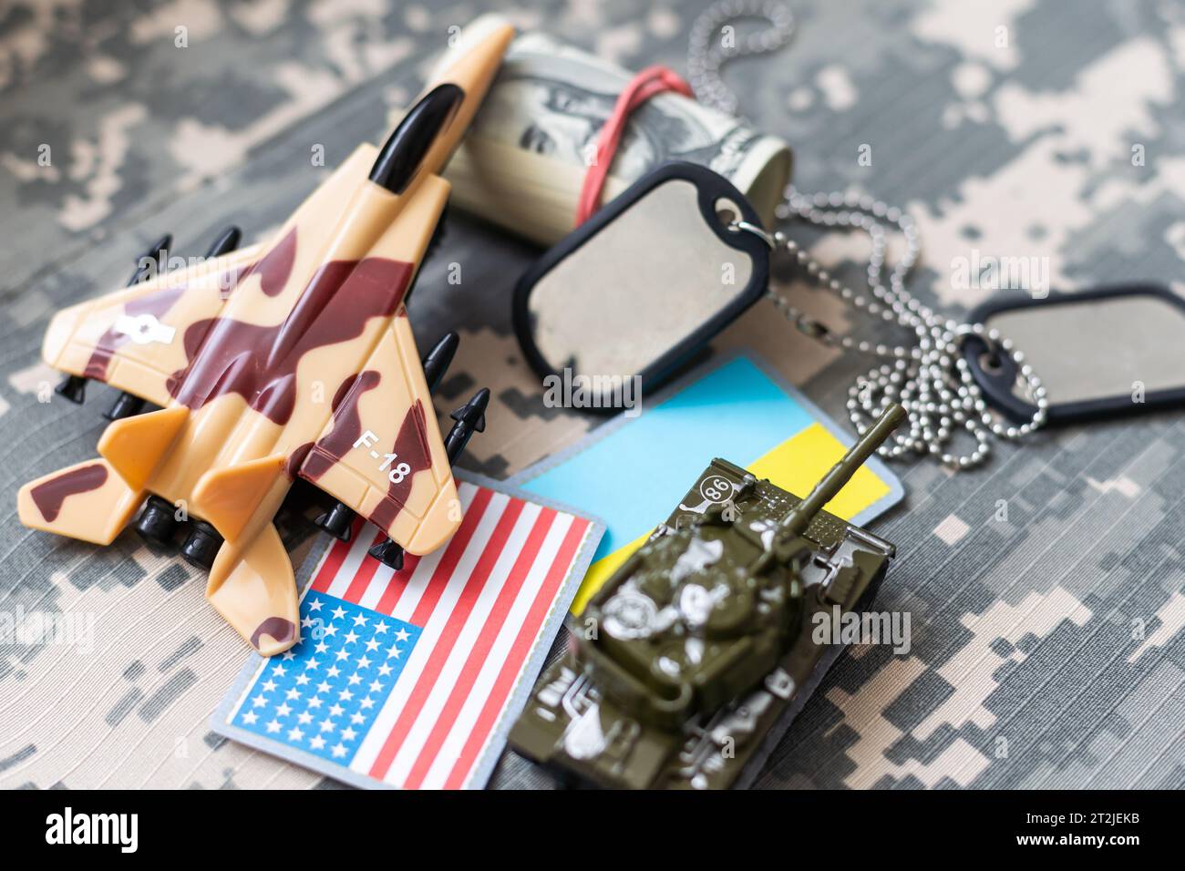 Military ID tags with USA flag on uniform background Stock Photo - Alamy