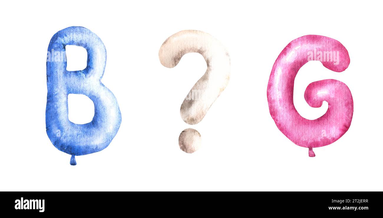 Gender reveal party set with pink and blue watercolor air balloons ...