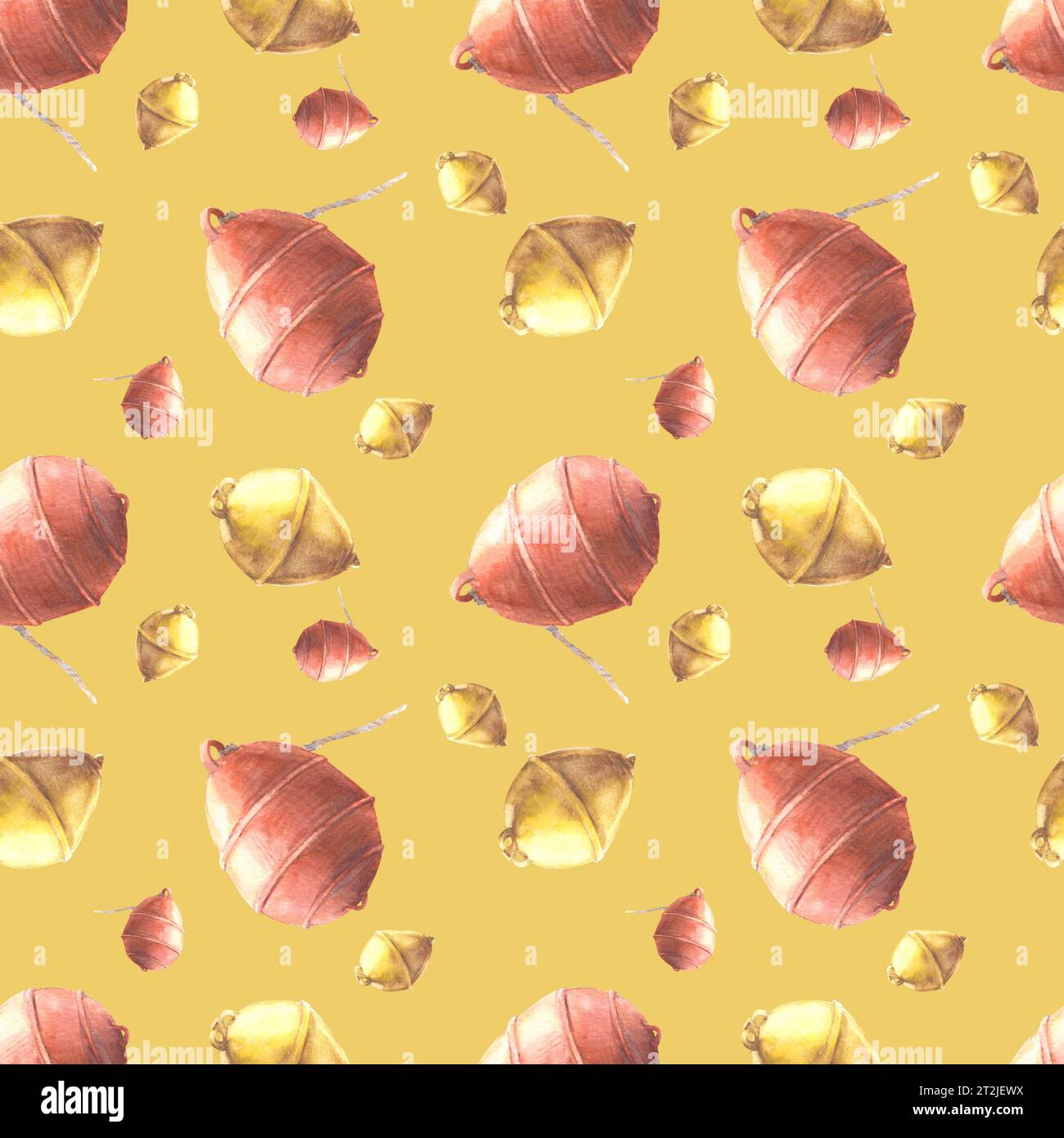 Watercolor sea red and yellow buoys seamless pattern Hand painted maritime illustration ...