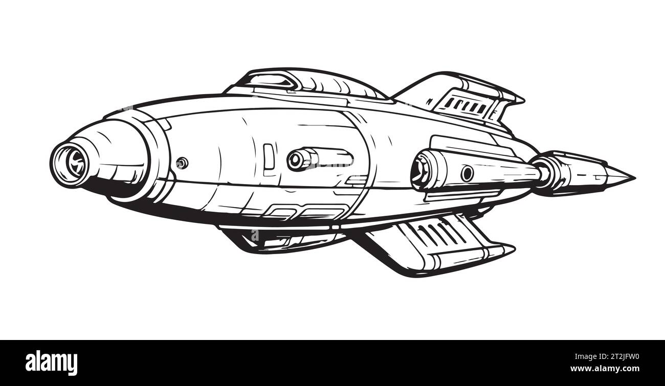 Retro spaceship sketch, hand drawn Vector illustration Comic art Stock ...