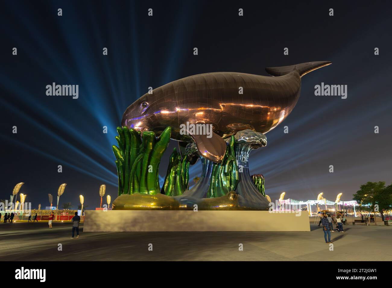 Doha, Qatar - December 2, 2022: A massive artwork called 'Dugong', a ...