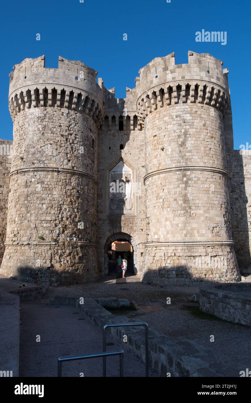 Sea Gate, the entrance gate from the harbor to the old city of Rhodes ...