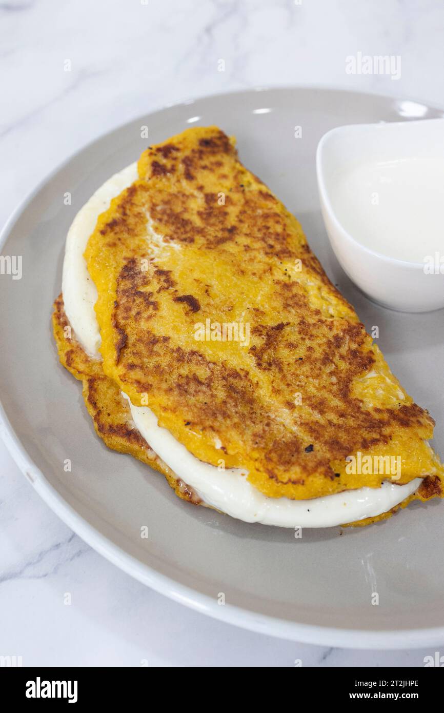 close up Cachapa with cheese, typical Venezuelan dish made with corn ...