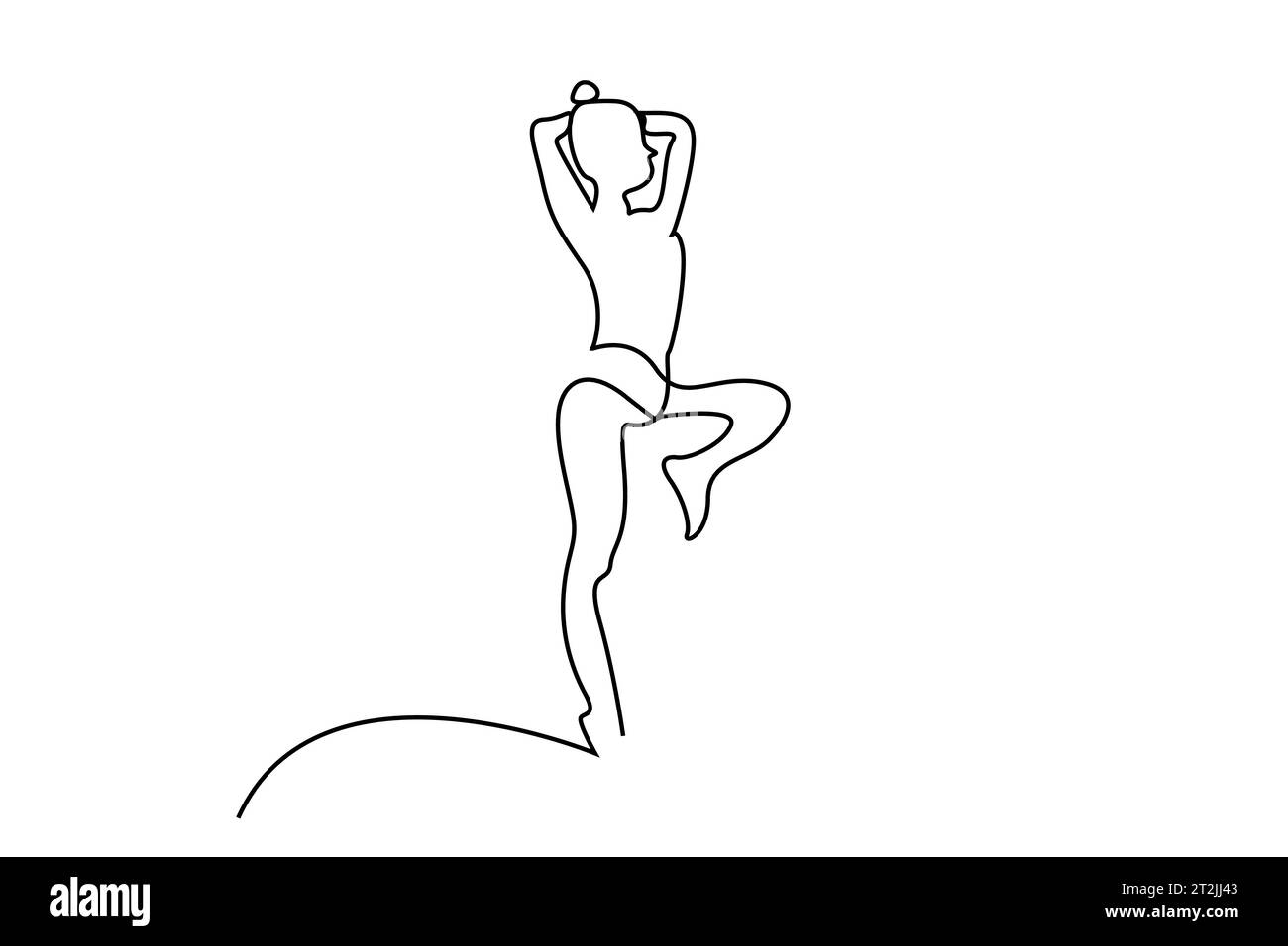 one young woman fit flexible balance pilates health lifestyle line art ...