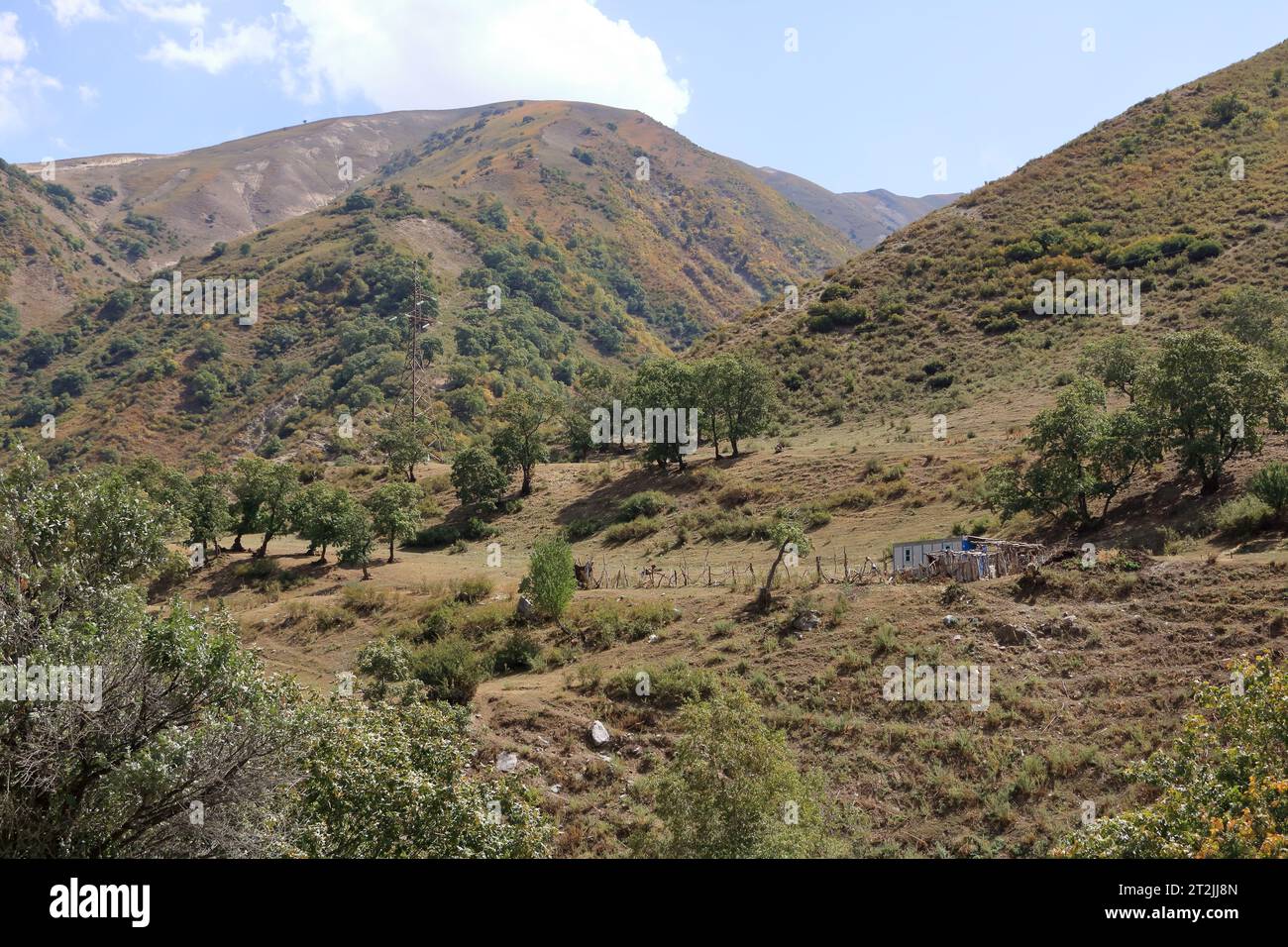 the landscape at the river Urumbash near the Kaldaman pass between ...
