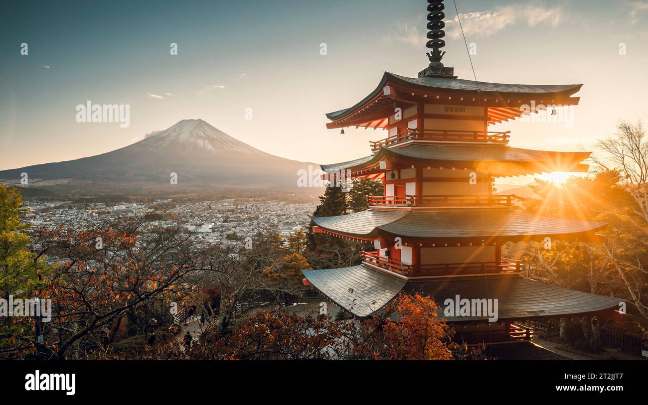 Mount Fuji san beautiful landscapes on sunset. Fujiyoshida, Japan at ...