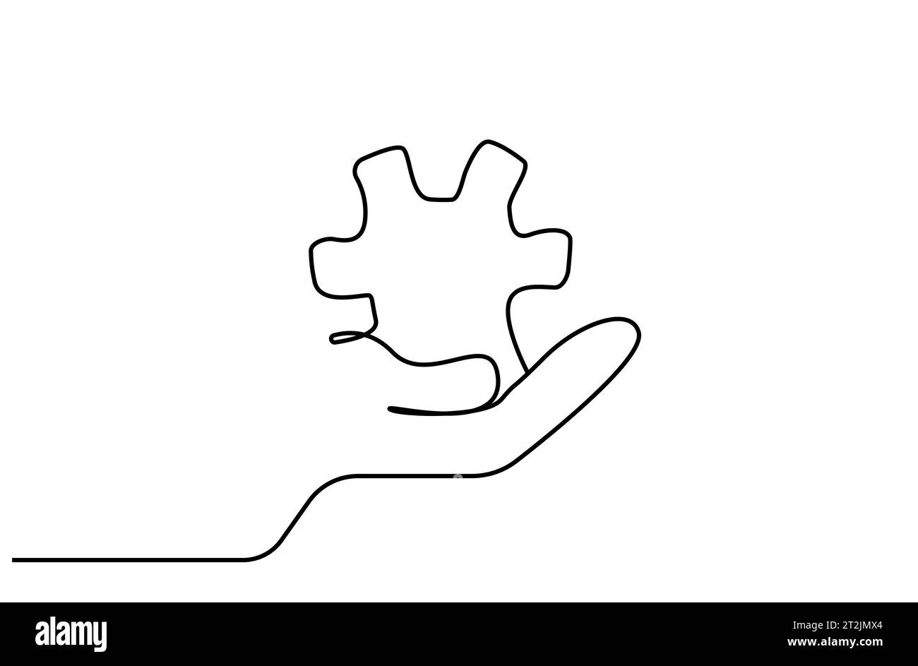 human hand holding machine gear solution new idea business line art ...