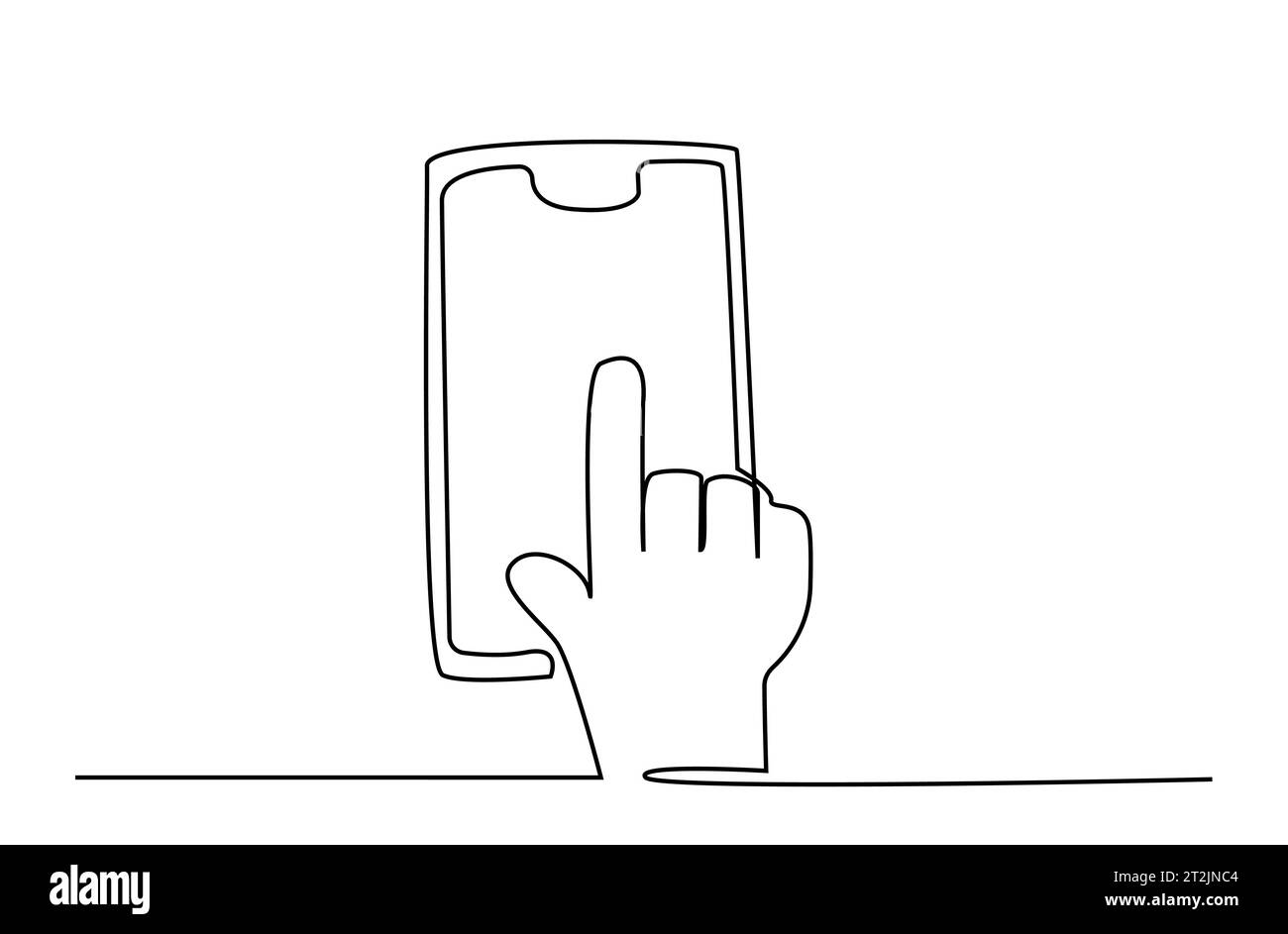 human hand touches the phone with index finger technology icon line art ...