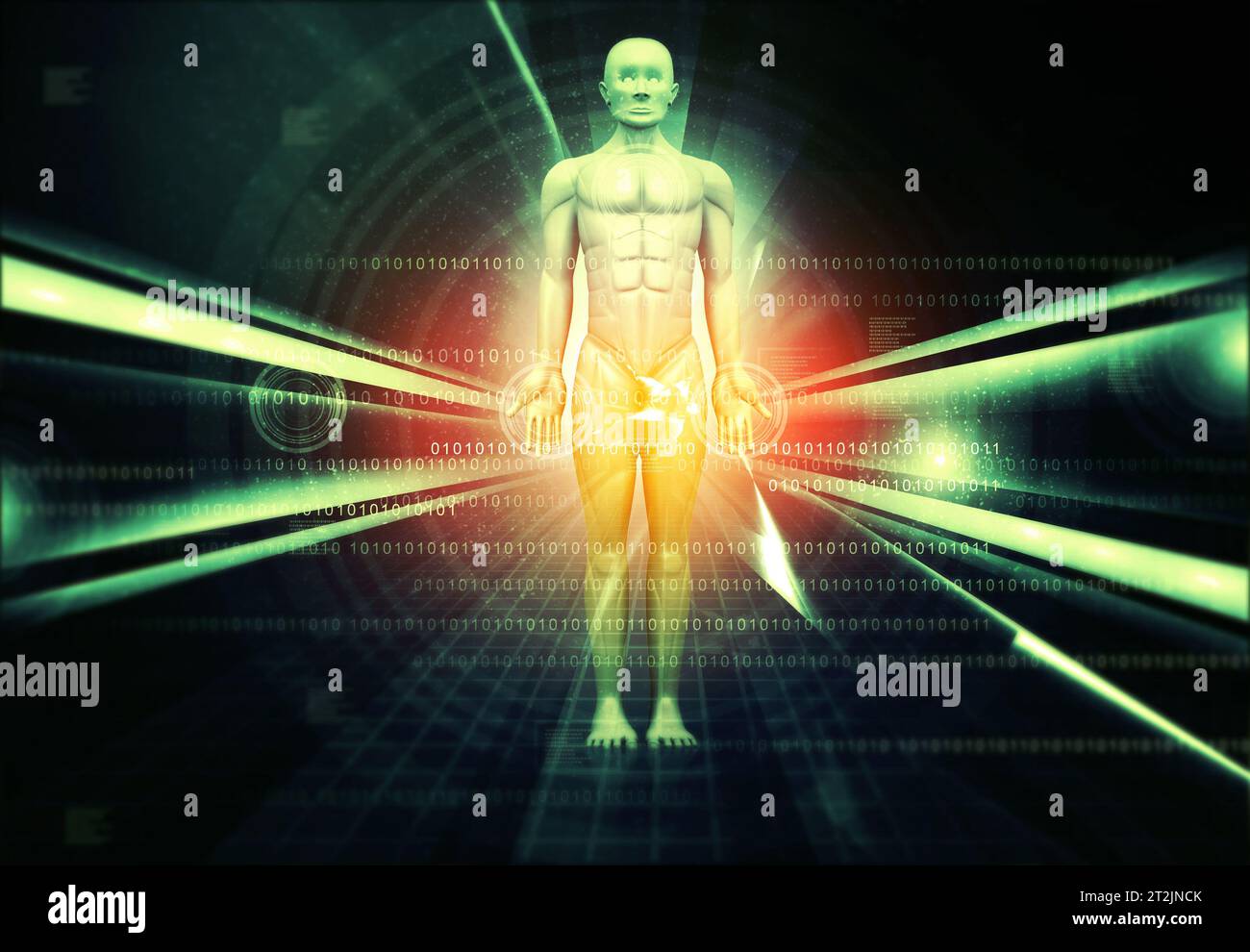 3d man in futuristic technology background. 3d illustration Stock Photo ...