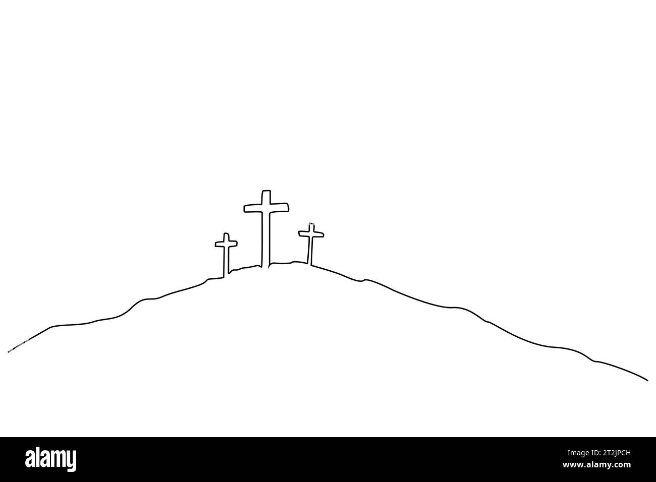 christian cemetery grave cross sign hill outdoor line art design Stock ...