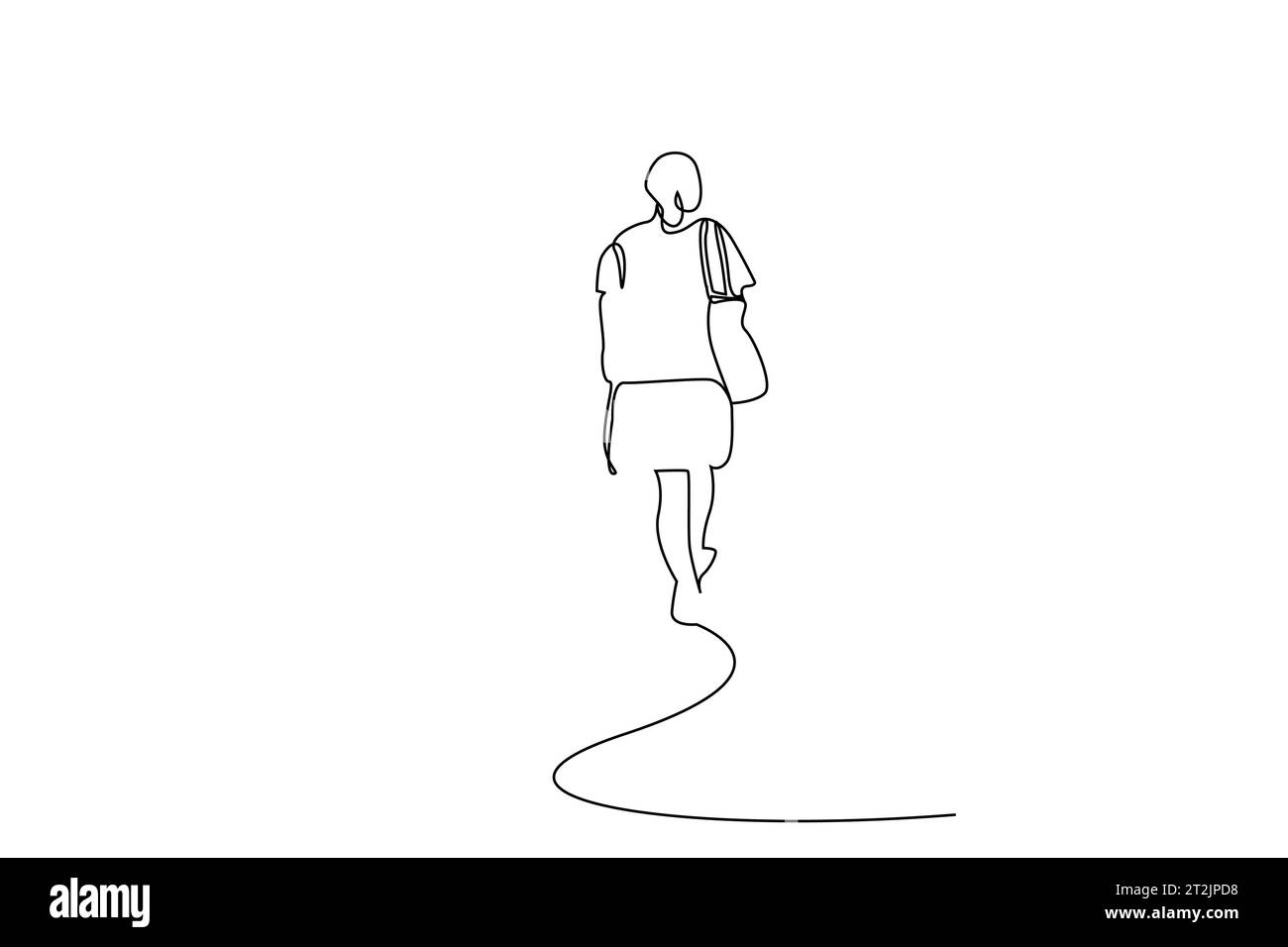 woman human alone walking away in nature full body line art Stock ...