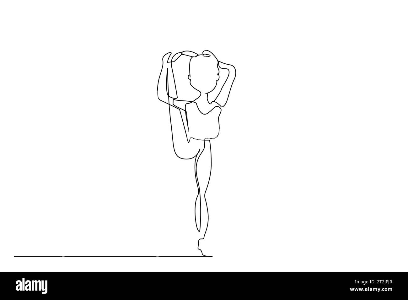 young beautiful healthy fit woman pilates yoga fitness pose line art ...