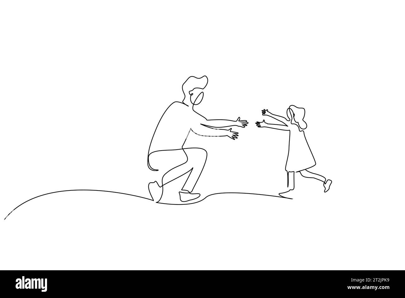 father and daughter meet in the park, hug, become happy line art Stock ...