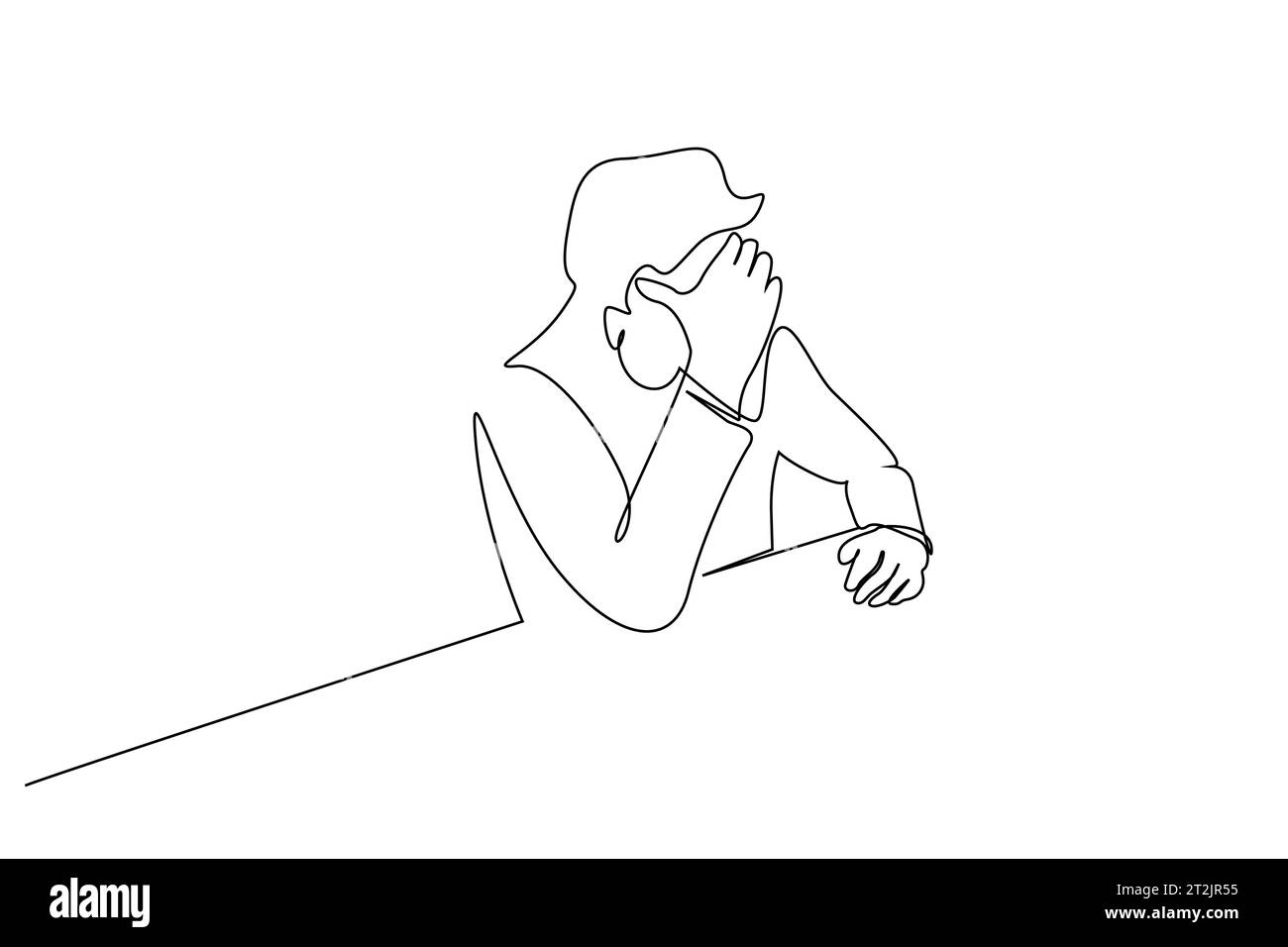 unhappy tired sick embarrassed man sitting thinking line art Stock ...