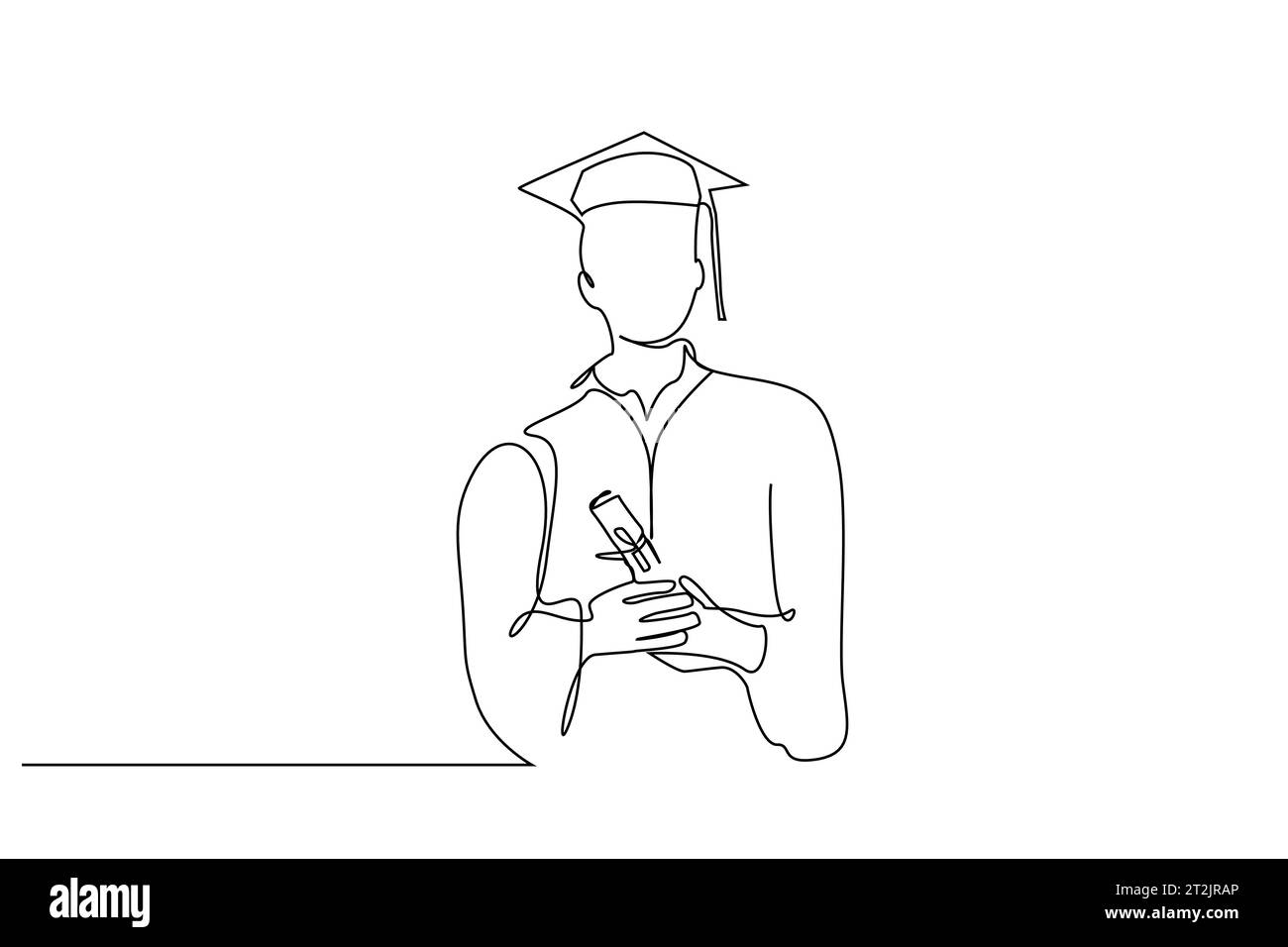 young boy graduation academy diploma uniform education pose line art ...